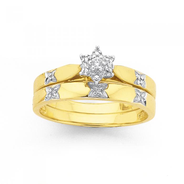 9ct Gold, Diamond Cluster Bridal Ring Set - Prouds Catalogue - Salefinder