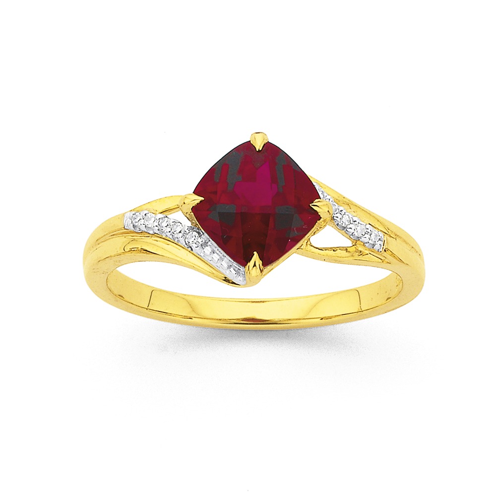 9ct Gold Created Ruby & Diamond Ring - Prouds Catalogue - Salefinder