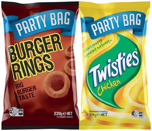 Twisties, Burger Rings, Cheetos or Tasty Toobs 125‑270g Party Bag ...